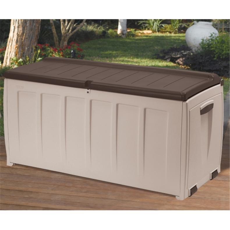 Keter Deluxe Plastic Garden Storage Box with Seat - 340 Litre Capacity ...